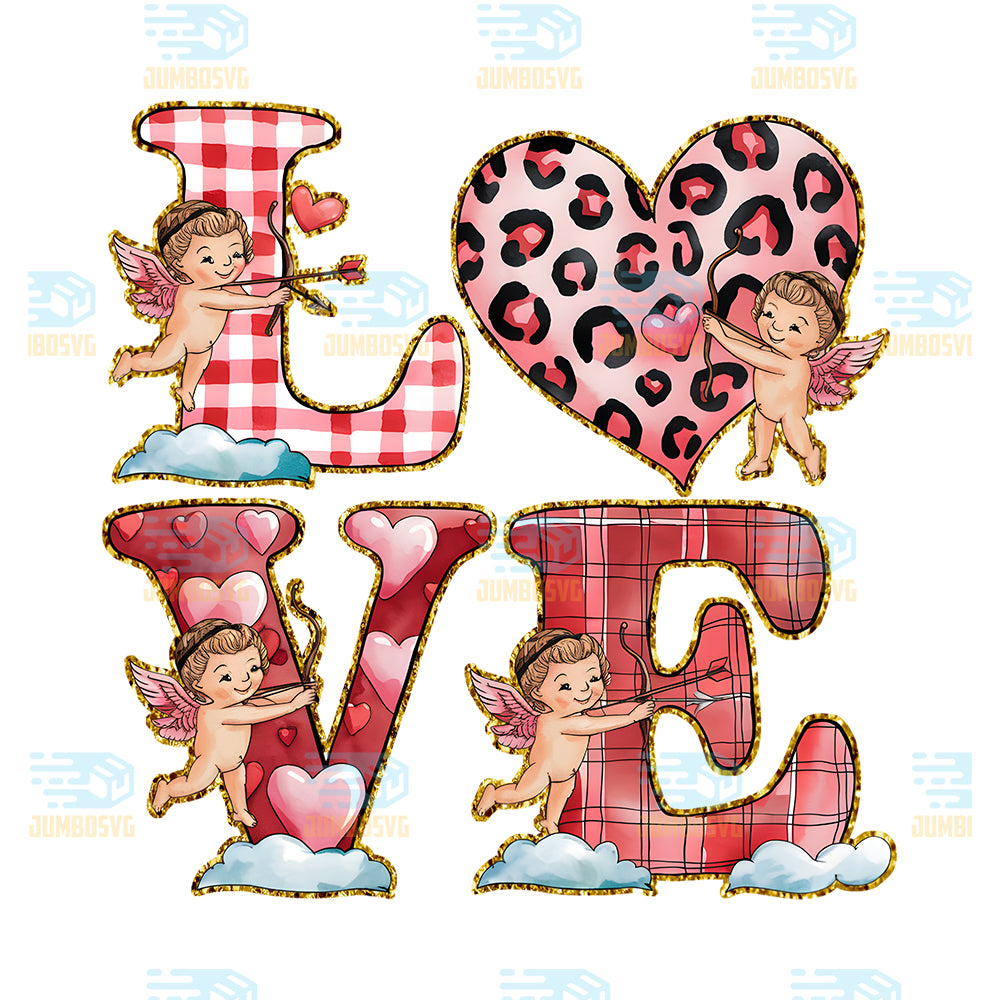 LOVE Valentine Png, Cupid Love Letters Png, Leopard Heart Valentine Pn ...