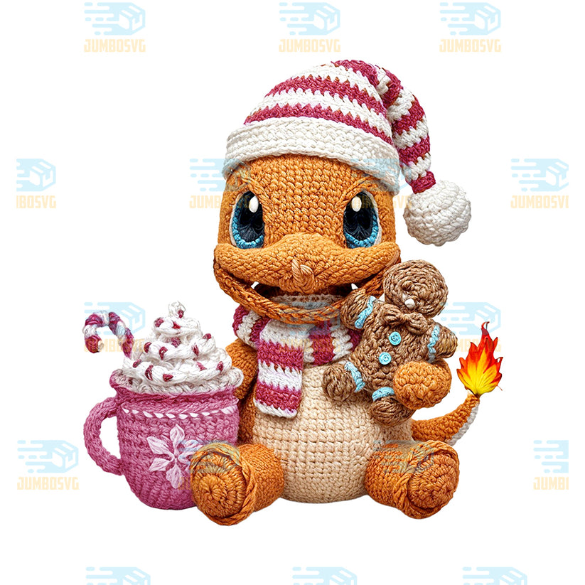 Crochet Christmas Charmander, Holiday Crochet Pokémon Png, Gingerbread ...