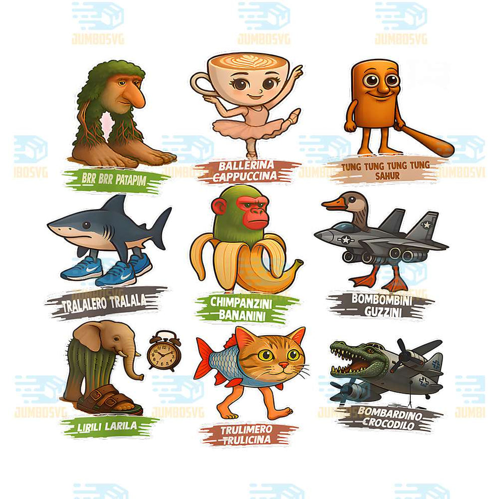 Retro Italian Brainrot Meme Funny All Brainrot Animals Humor Png – JUMBOSVG